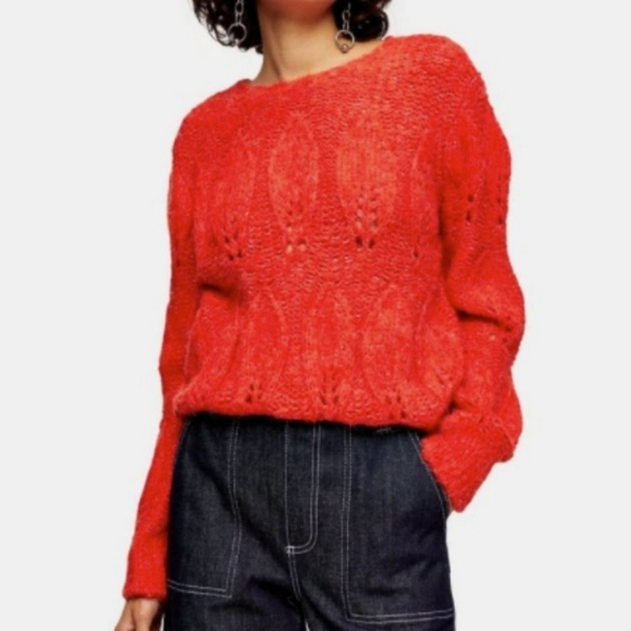 Topshop | Sweaters | Topshop Petal Pointelle Red Gauzy Sweater Nwt ...